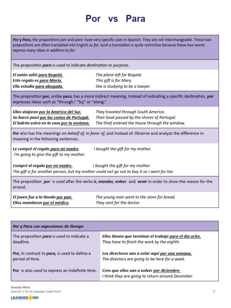 Understanding Por vs Para in Spanish | PDF | Linguistics