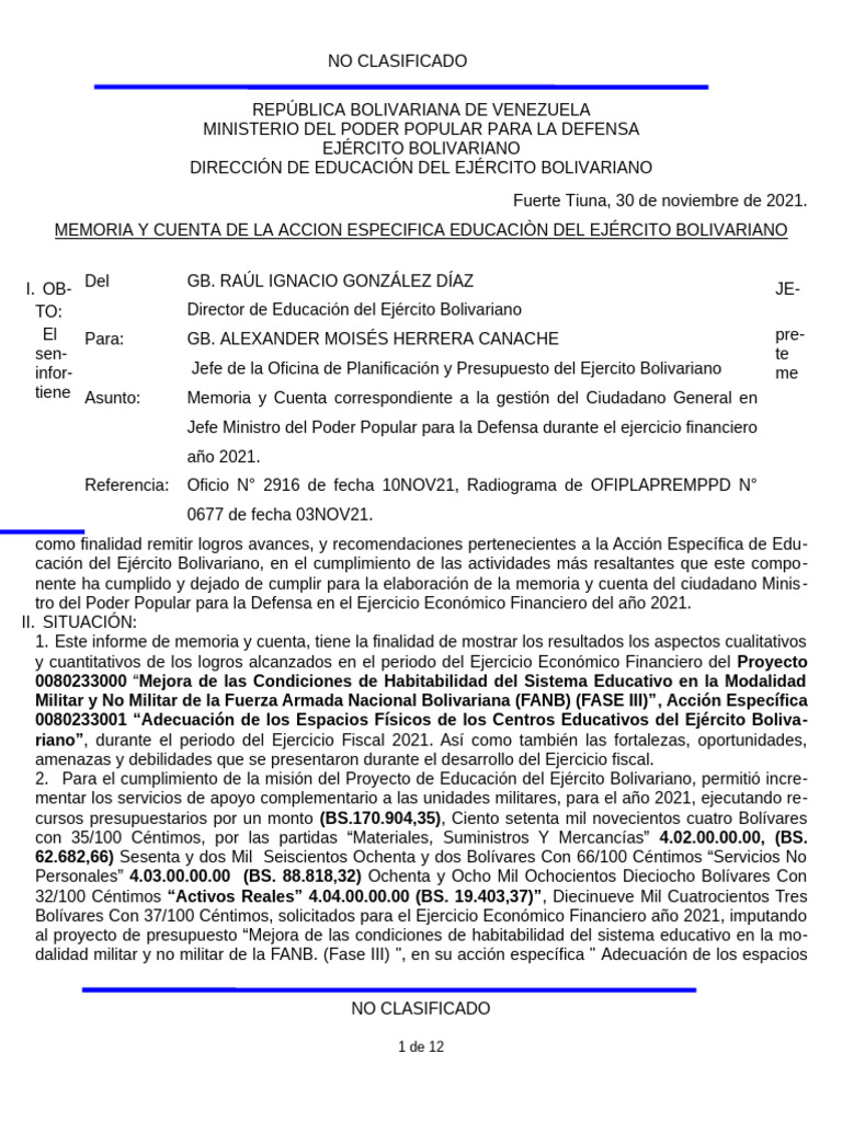 Memoria y Cuenta Accion Especifica de Educacion 2021 Guardado 1 | PDF ...