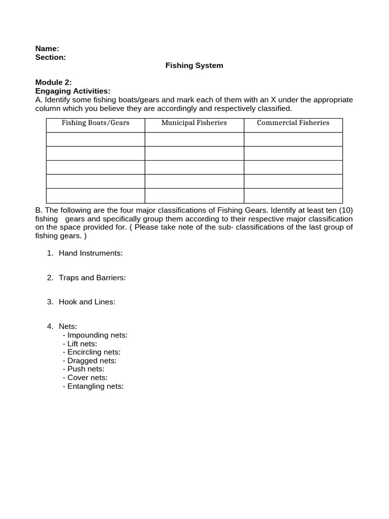 Fishing Gears Classification Activities | PDF