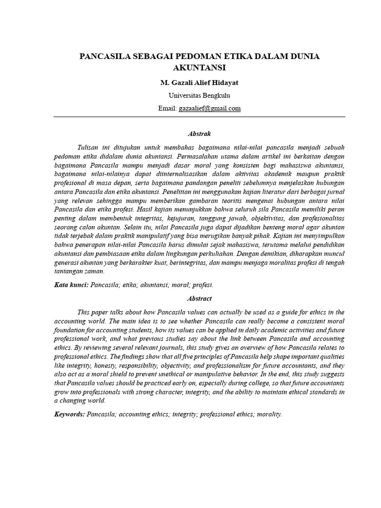 Pancasila Sebagai Pedoman Etika Dalam Dunia Akuntansi | PDF