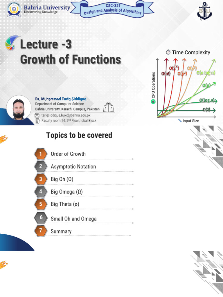 CSC321 DAA Lecture 3 Growth of Functions Fall2025 06102025 100950am | PDF | Time Complexity ...