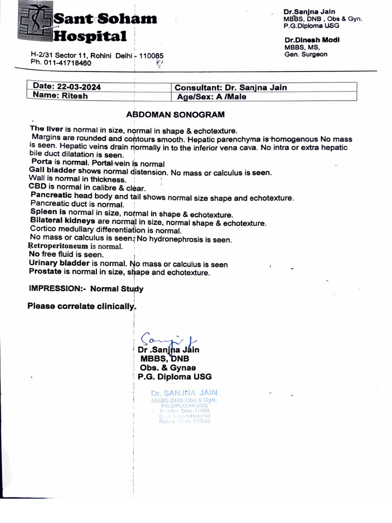 Normal Abdominal Sonogram Report | PDF