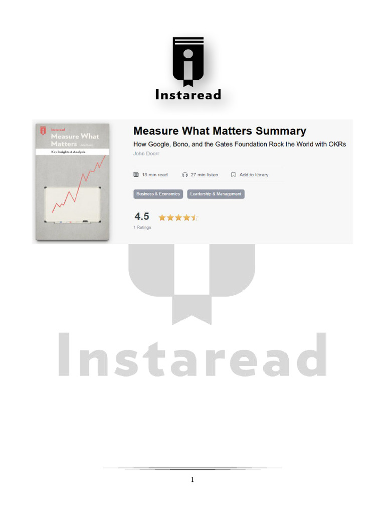 Measure What Matters (2018) Instaread Summary | PDF