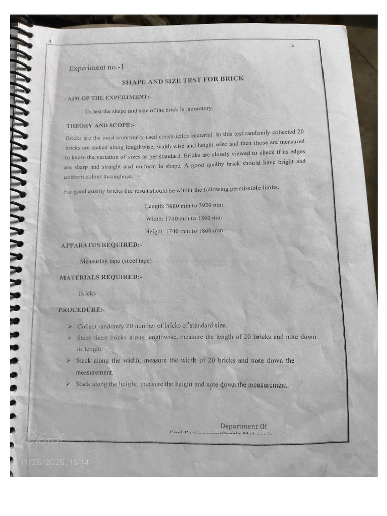 Civil Engineering Experiment | PDF