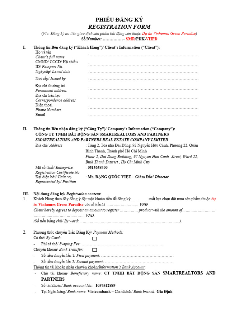 SMR - Booking Form - Da VHPD | PDF