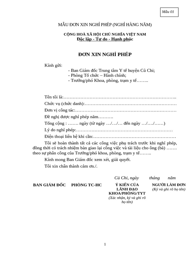 Mau Don Xin Nghi Phep | PDF