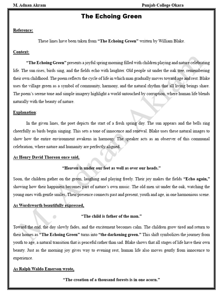 The Echoing Green | PDF