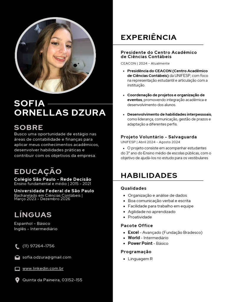 CV - Sofia Ornellas Dzura | PDF | Contabilidade