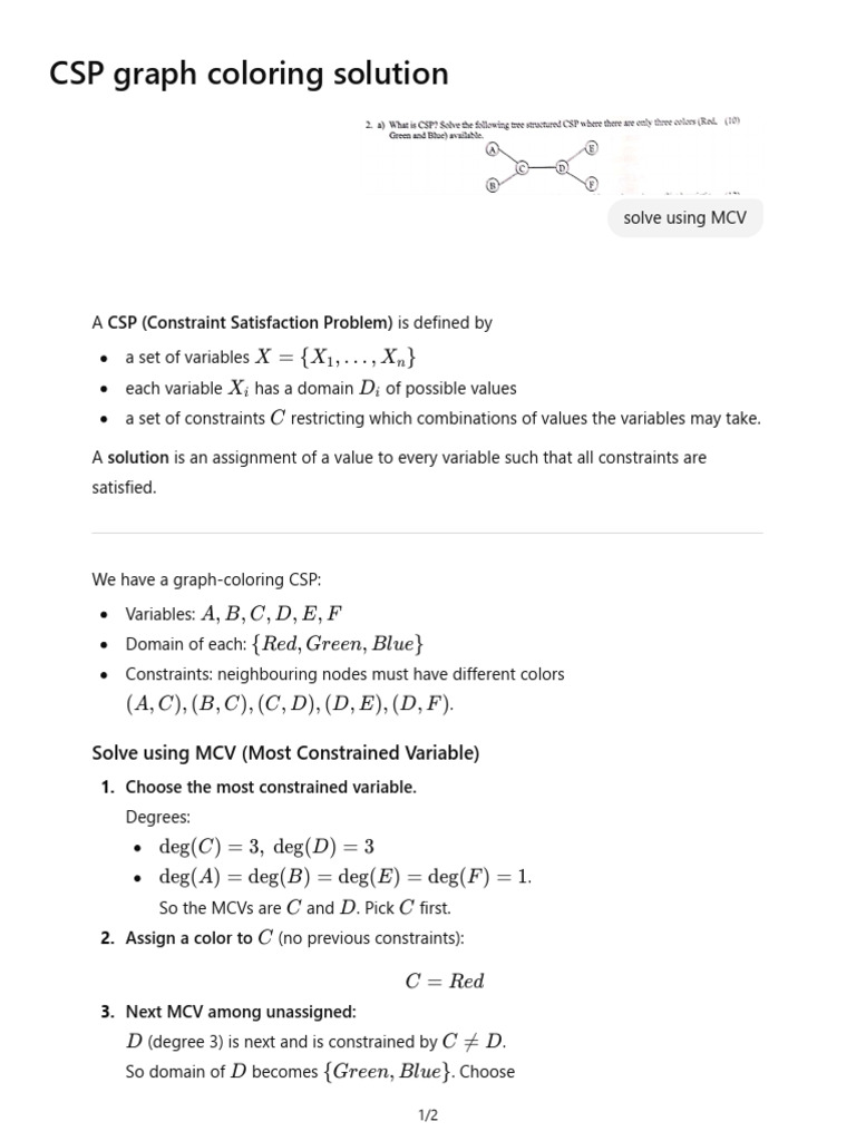 CSP Graph Coloring Solution | PDF