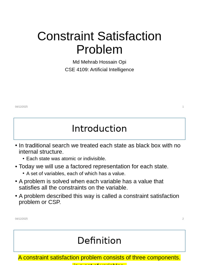 Lecture 5 - Constraint Satisfaction Problem-1 | PDF | Applied ...