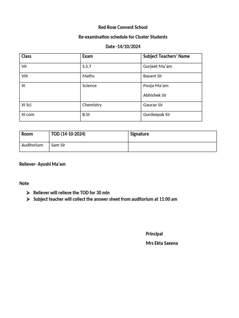 Re Examination Schedule | PDF
