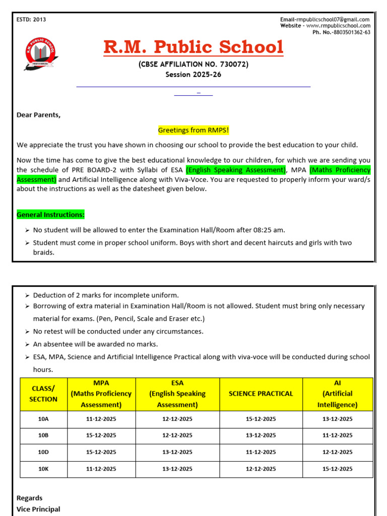 ESA,MPA Class 10th | PDF | Schools