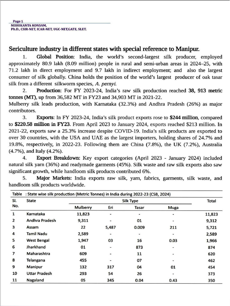 Sericulture in Different States of India | PDF