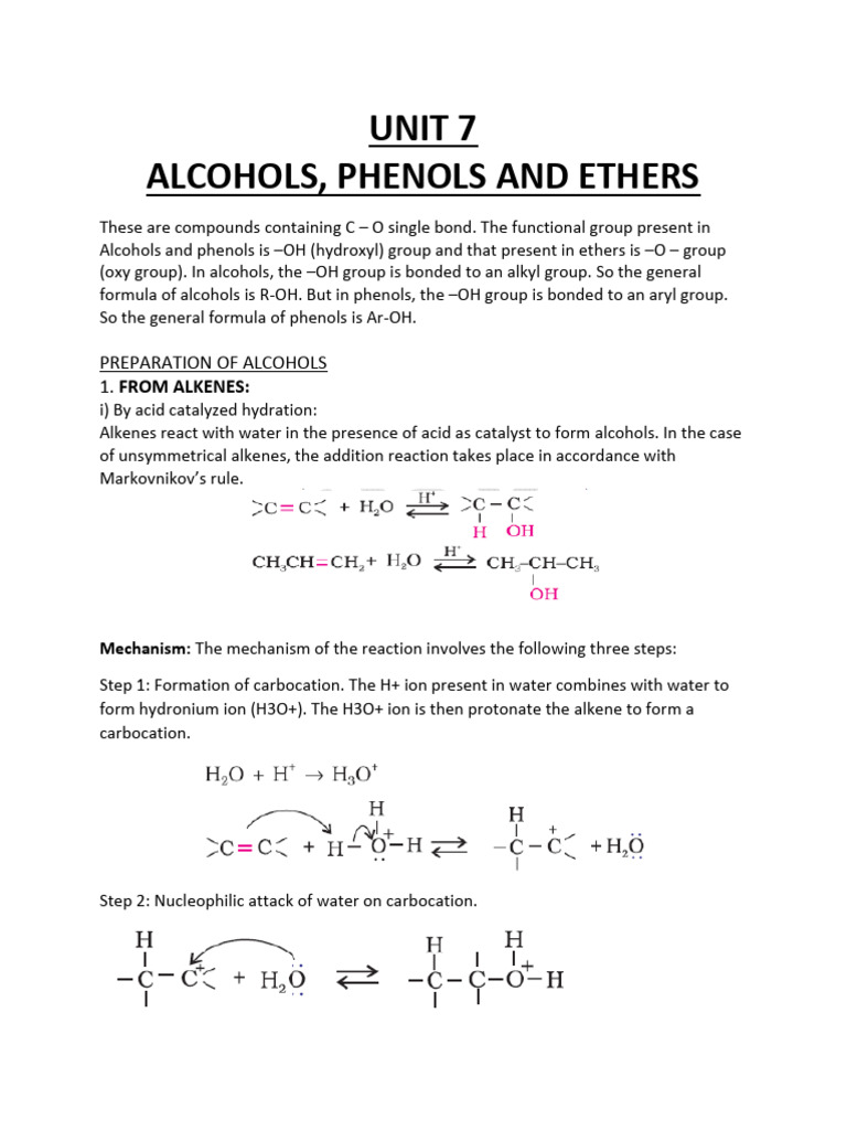 Preparation and Properties of Alcohols and Phenols | PDF | Ether | Aldehyde