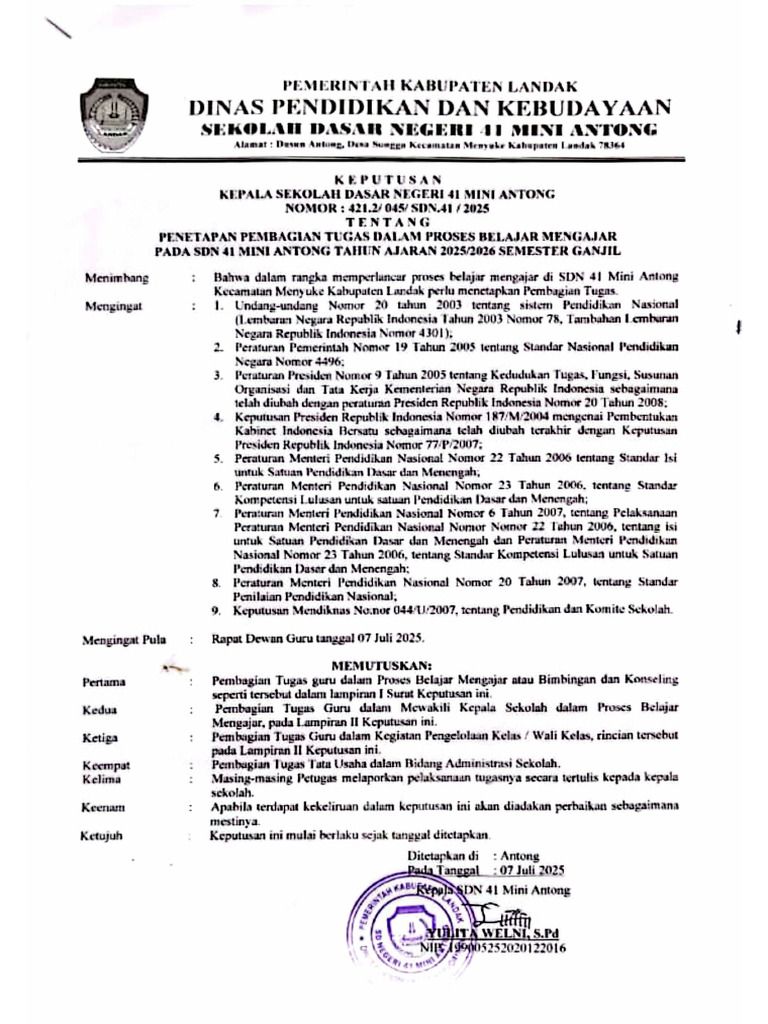 Sk Pembagian Tugas Peronika s | PDF