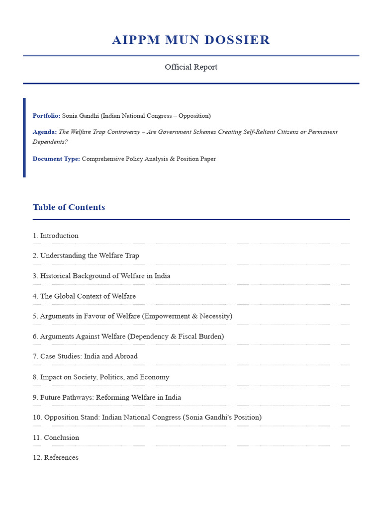 Welfare Trap Debate: INC's Position Paper | PDF | Indian National ...