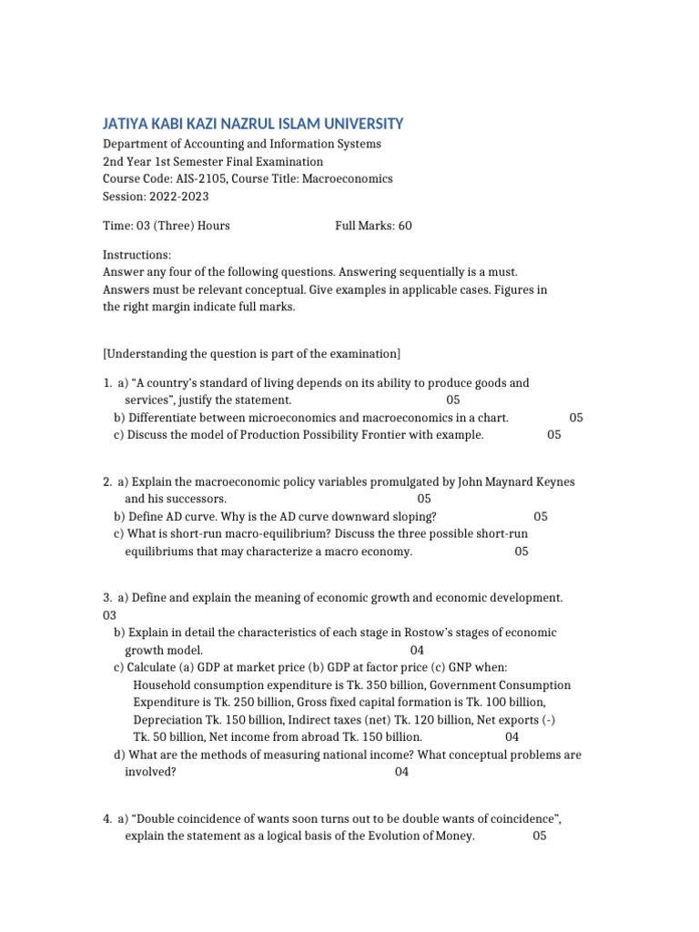 Macroeconomics Question Paper | PDF | Macroeconomics | Consumption ...