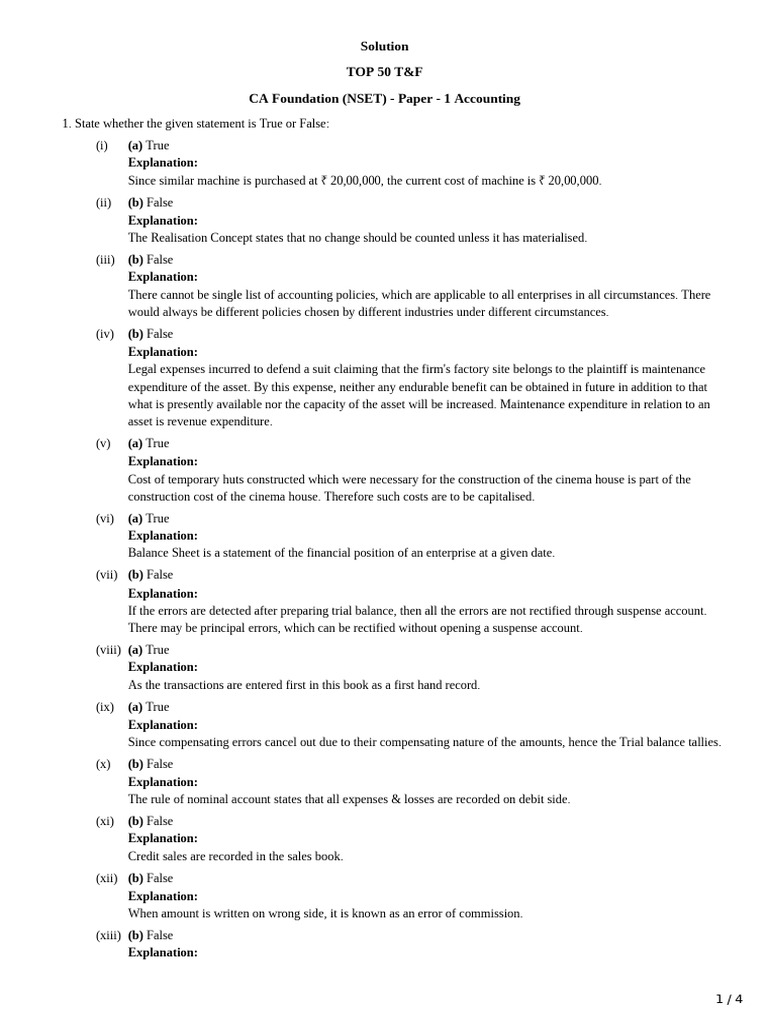 CA F Top 50 T&F Solution | PDF | Expense | Debits And Credits
