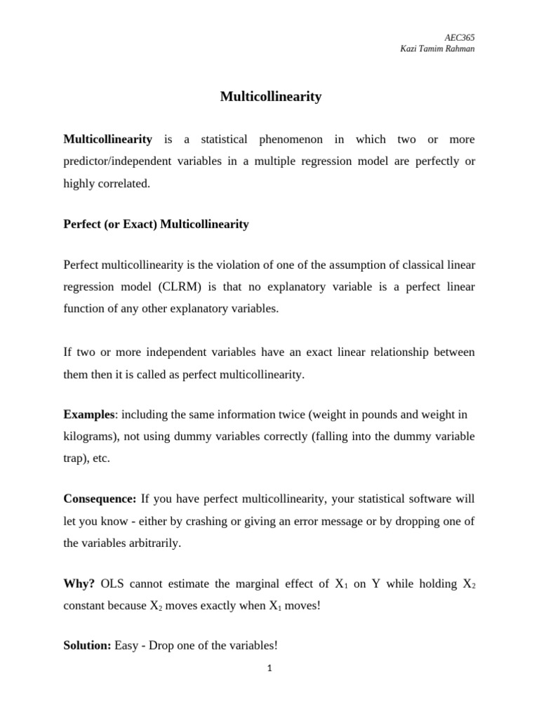 Understanding Multicollinearity in Regression | PDF | Multicollinearity ...