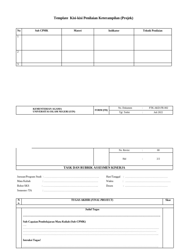 3- Template Kisi-kisi Penilaian Keterampilan Dan Rubrik Skornya | PDF
