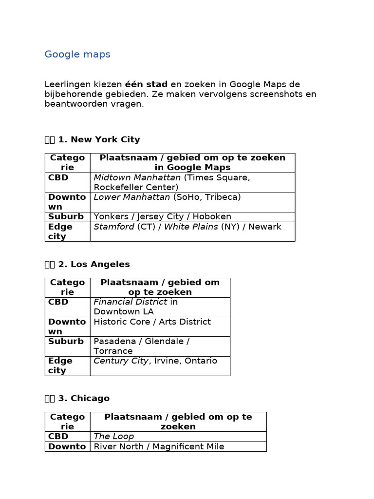 Google Maps - Amerikaanse Steden | PDF