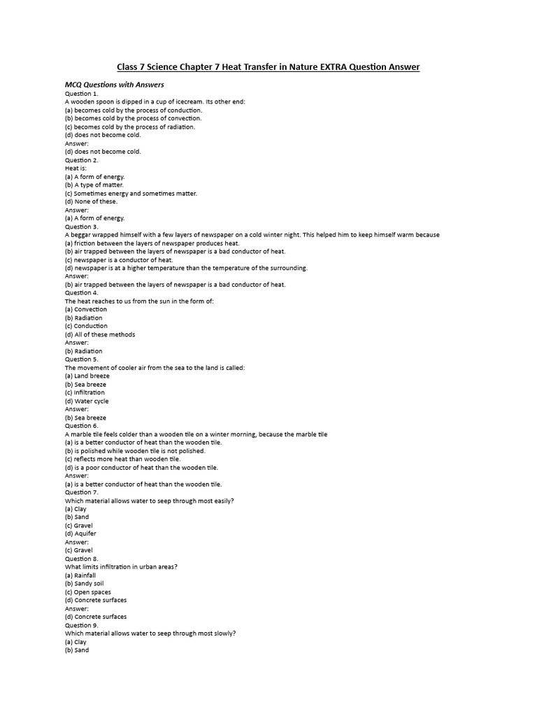 Class 7 Science Chapter 7 Heat Transfer in Nature EXTRA Question Answer ...