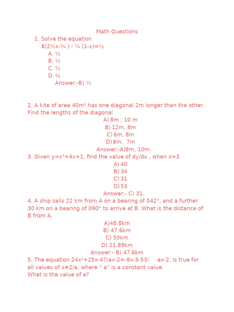 Math Problem Solutions and Answers | PDF