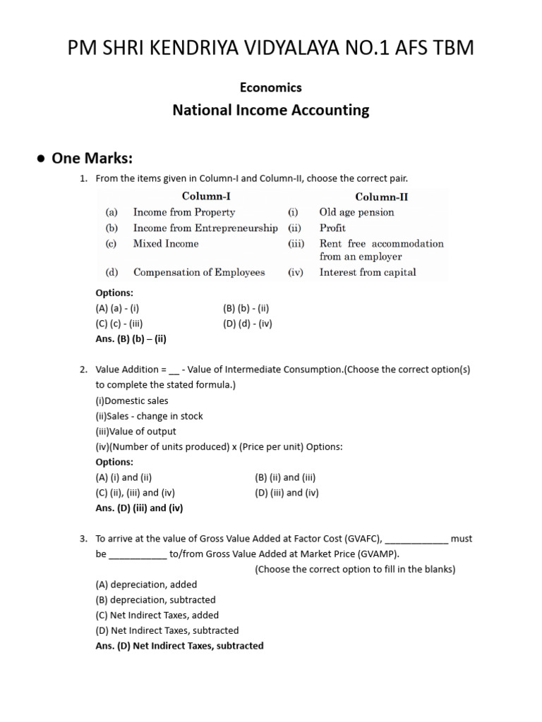 National Income Accounting Quiz and Answers | PDF | Gross Domestic ...
