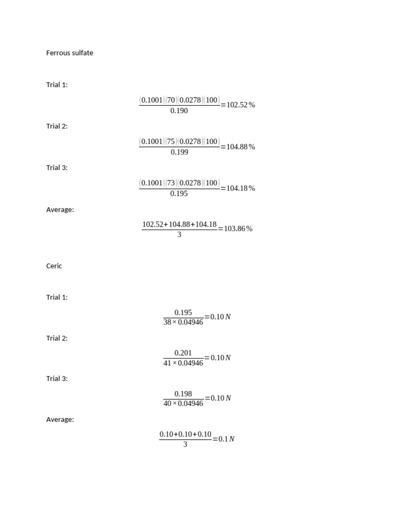 Ferrous Sulfate and Ceric Acid Trials | PDF