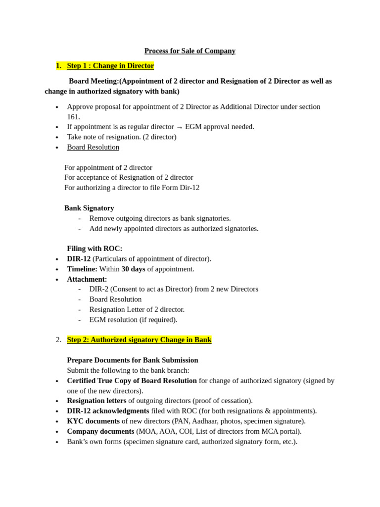 Process For Sale of Company | PDF