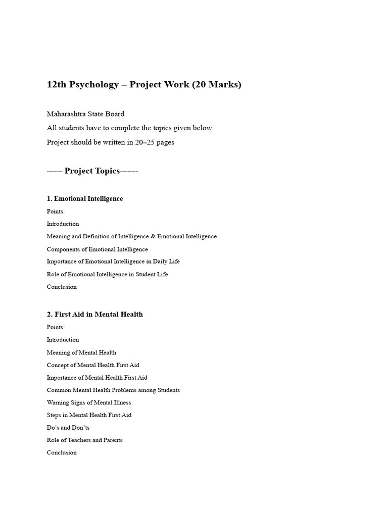 Psychology Project Topics for Students | PDF