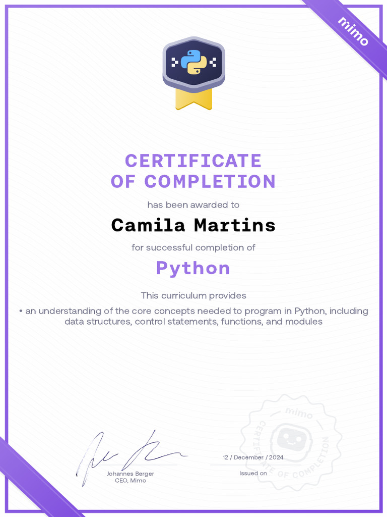 Mimo Python Certificate | PDF