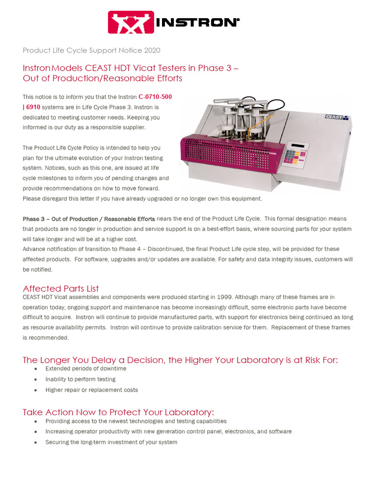 Instron HDT Vicat Testers Phase 3 Notice | PDF | Product Lifecycle ...