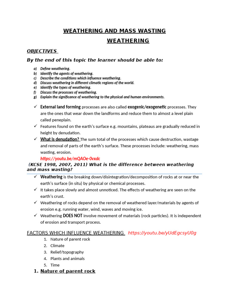 Weathering and Mass Wasting | PDF | Weathering | Landslide