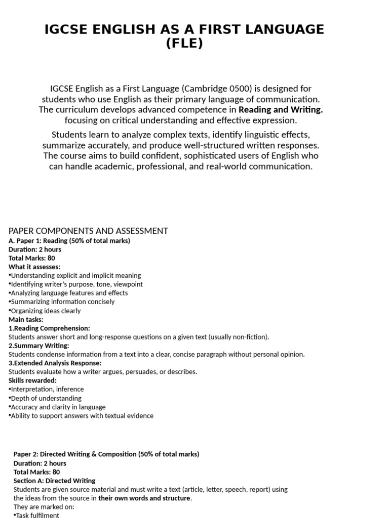 Igcse English As A First Language (Fle | PDF | Reading Comprehension ...