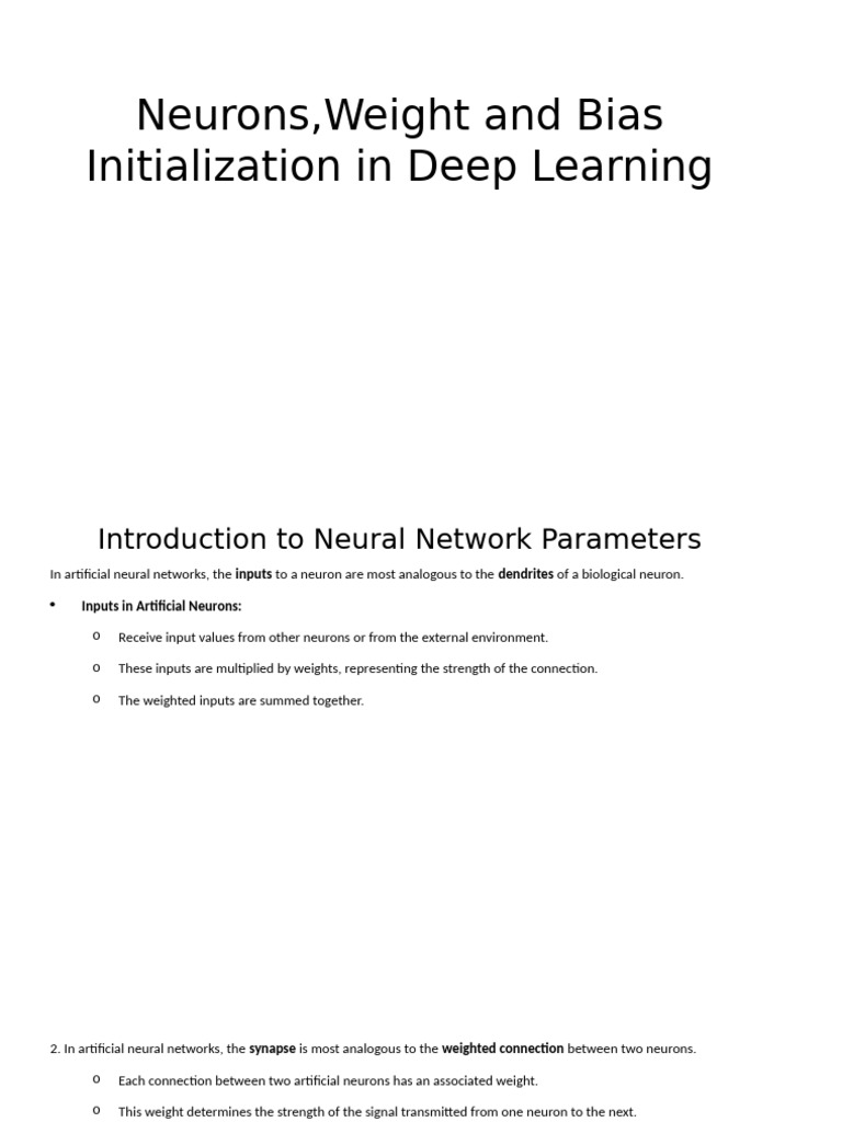 Neurons,Weight and Bias Initialization in Deep Learning Foundations for Neural Network Success ...
