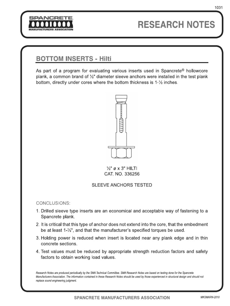 1031 Bottom Inserts - Hilti | PDF