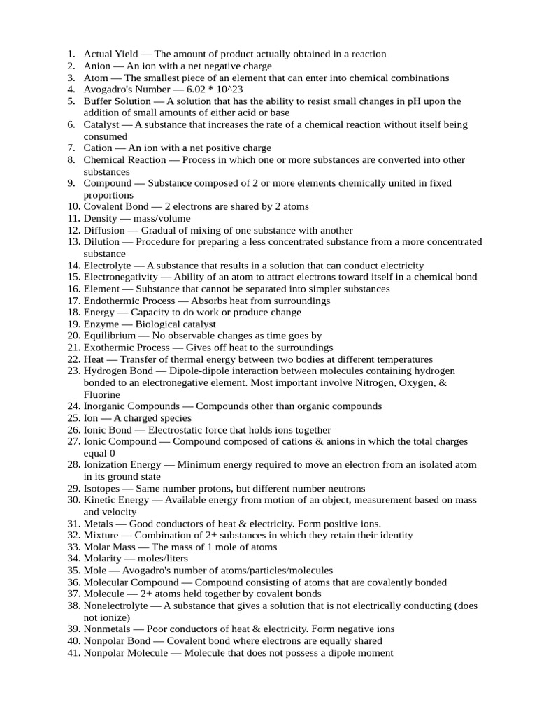 Key Chemistry Terms and Definitions | PDF | Ion | Chemical Bond