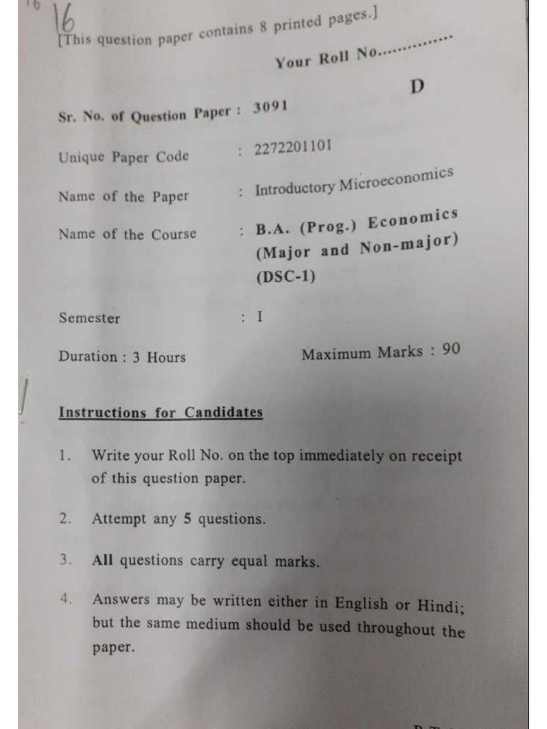 Introductory Microeconomics Pyq Sem 1 | PDF
