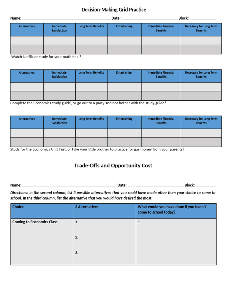 Camila Pinto Benitez - Decision Making Grid Practice Worksheet | PDF