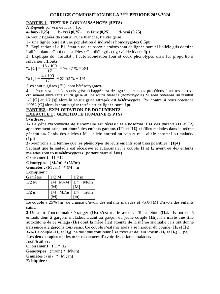 Corrigé de la composition 2023-2024 | PDF | Dominance (Génétique) | VIH