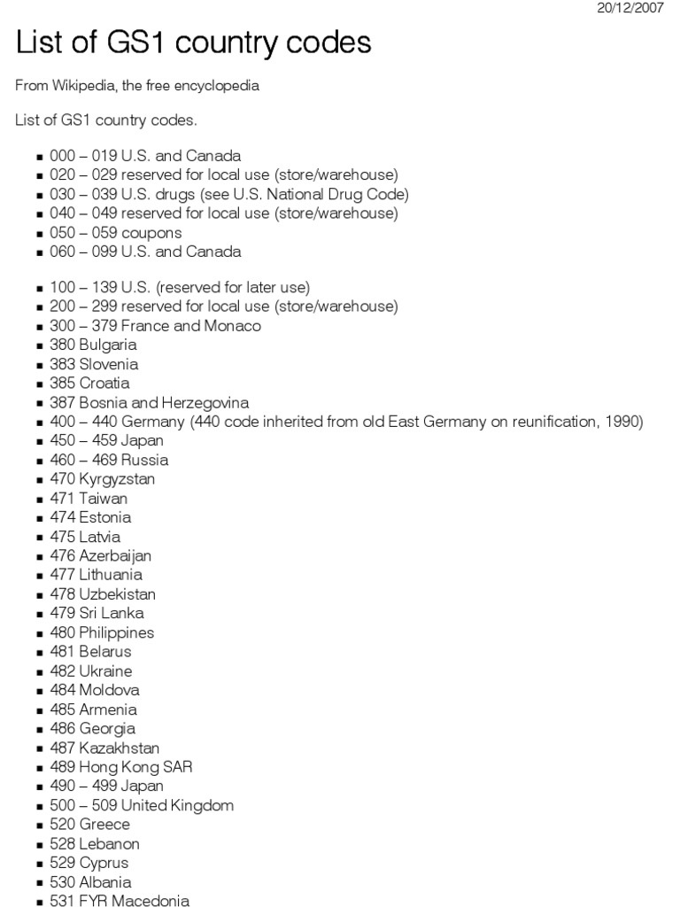 GS1 Country Codes List | PDF | International Relations