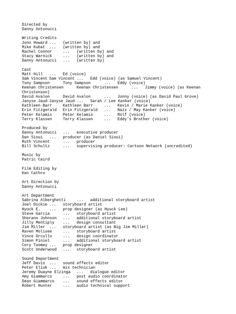 Ed Edd n Eddy: Cast & Crew Details | PDF | Animation | Animated ...