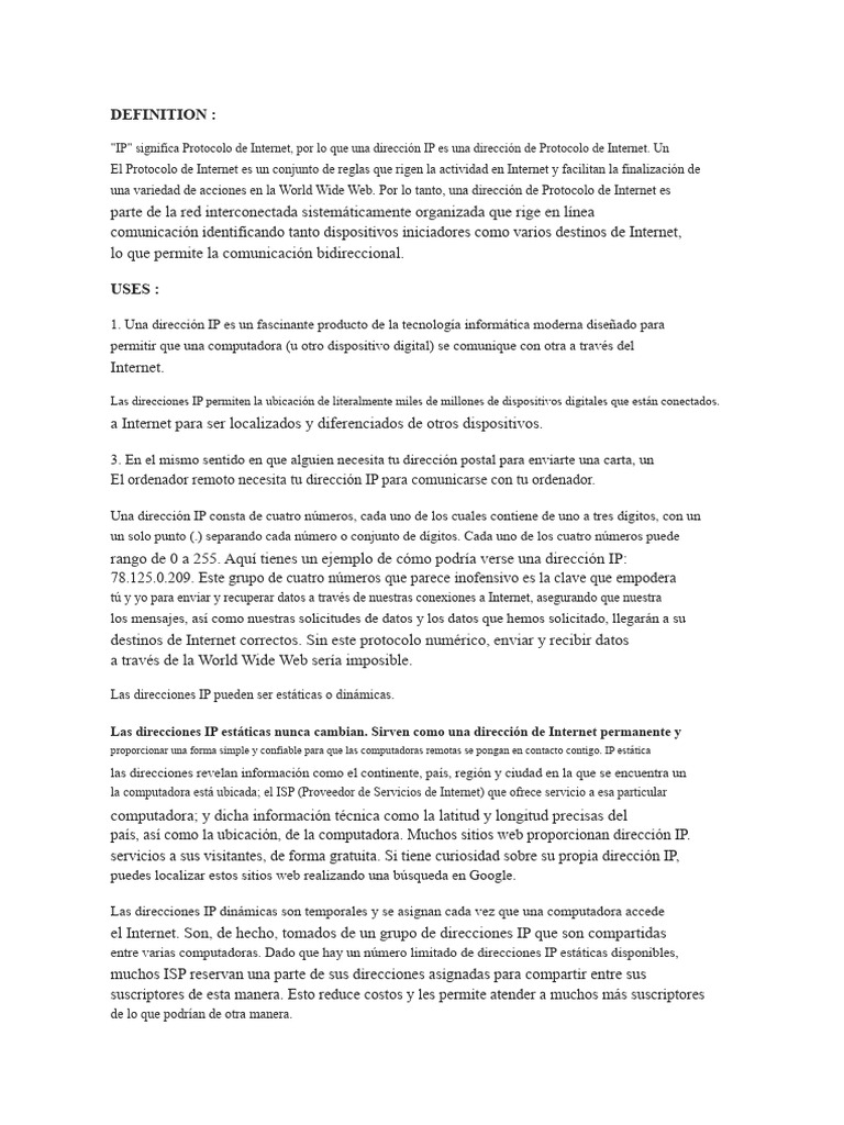 Dirección IP y sus tipos y clases | PDF | Protocolos de internet | Dirección IP