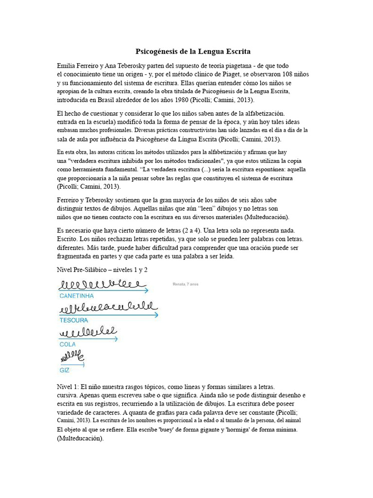 Psicogénesis de la Lengua Escrita: Fases | PDF | Escritura | Literatura
