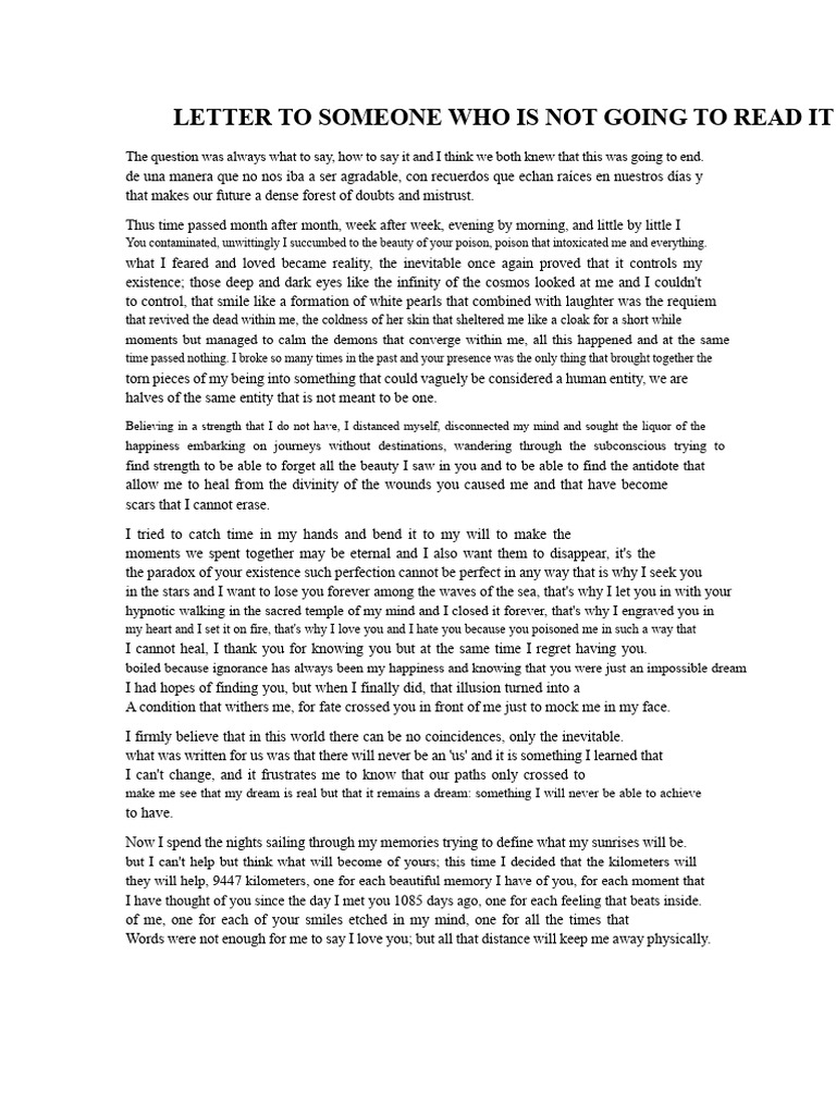 Letter To Someone Who Will Not Read It | PDF