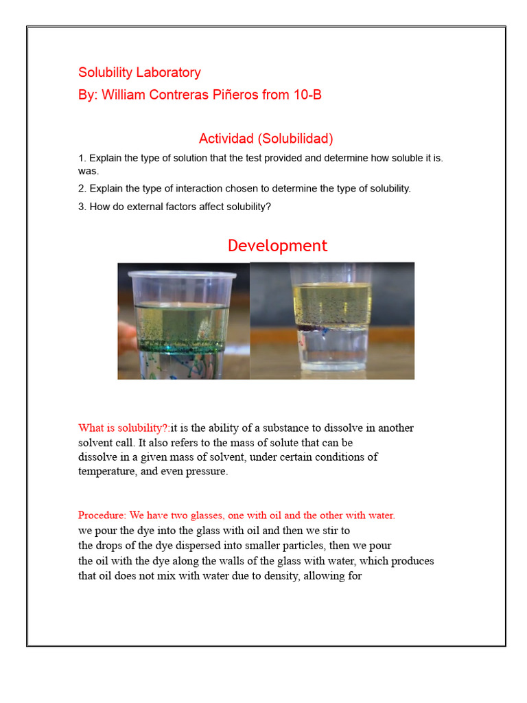 Solubility Laboratory | PDF | Solubility | Water
