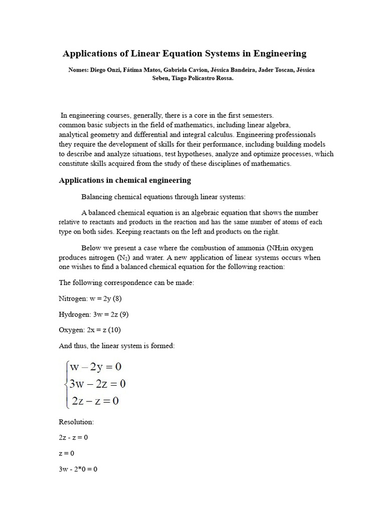Linear Equation Systems in Engineering Applications | PDF | Equations ...
