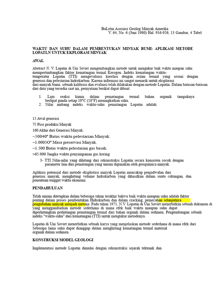 Metode Lopatin untuk Eksplorasi Minyak | PDF