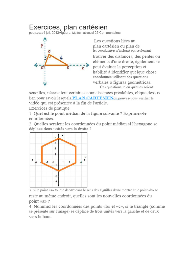 Exercices pratiques sur le plan cartésien | PDF | Coordonnées ...